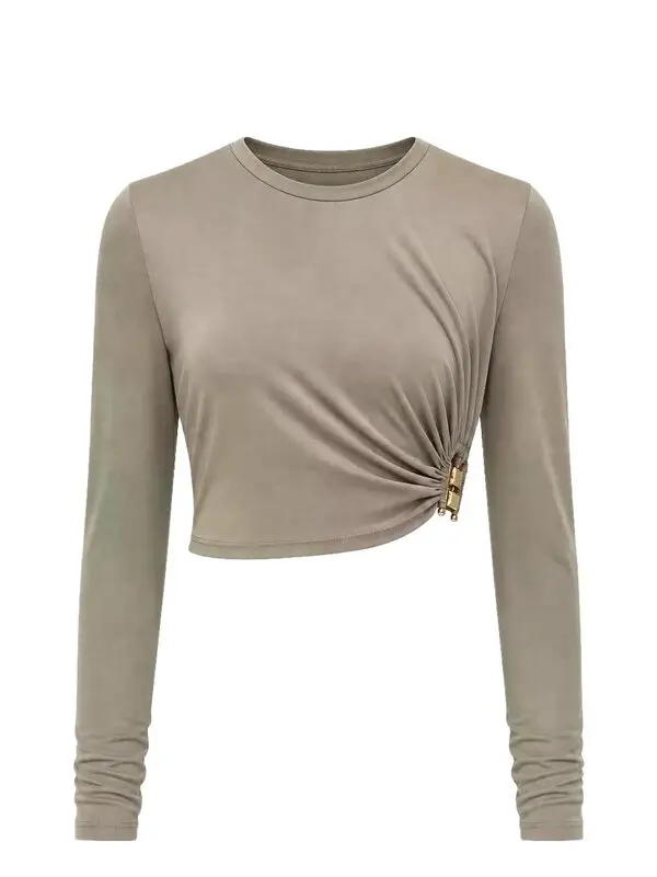 Christopher Esber Ruched Crew Neck Long Sleeve Cropped T-shirt - Grey