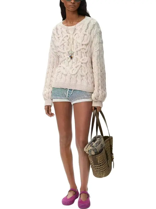 Loewe Anagram Cable Knit Sweater - Neutrals