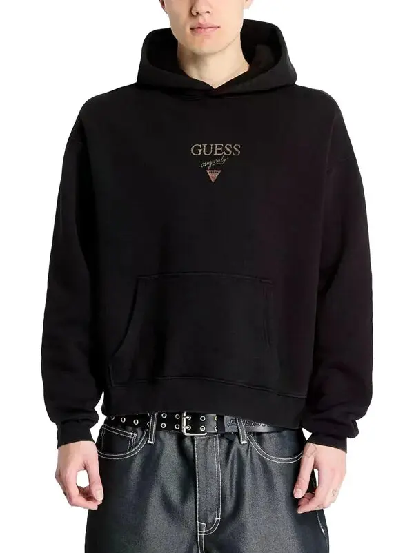 Guess Logo Embroidered Hoodie - Black