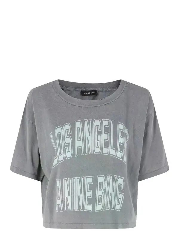 ANINE BING Logo Print Cropped T-shirt - Grey