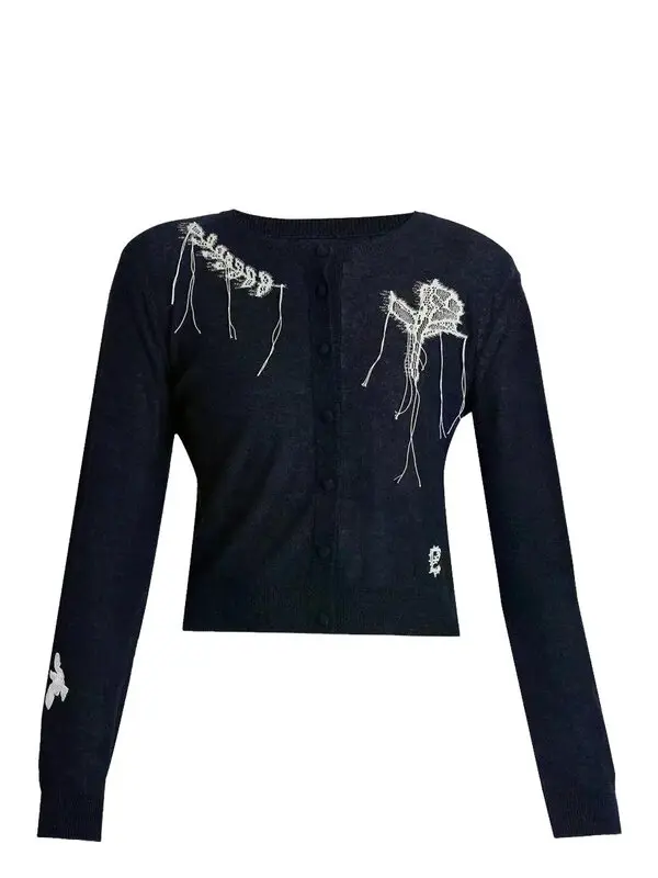 Erdem Lace-appliqué Fine-knit Cardigan - Blue