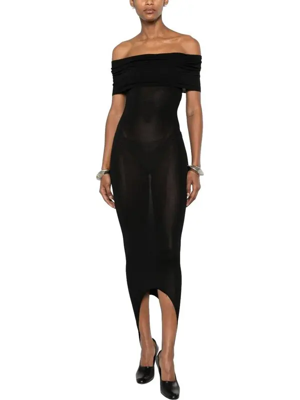 Alaïa Off-shoulder Knitted Midi Dress - Black