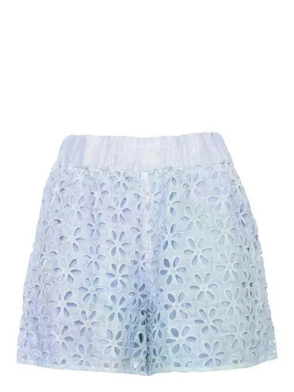 120% Lino Floral Broderie Anglaise Shorts - Blue