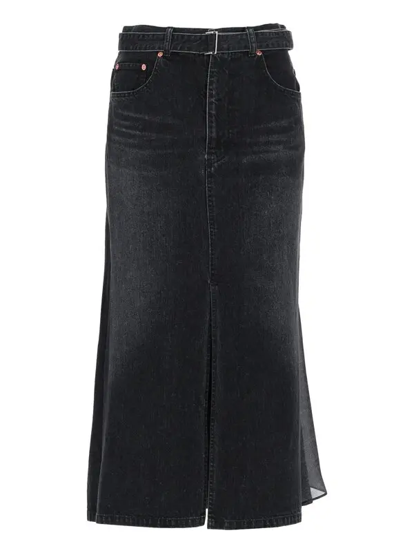 Sacai Denim Maxi Skirt With Belted Waist - Black
