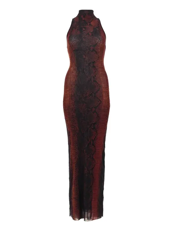 JEAN PAUL GAULTIER Long Python Print Dress - Brown