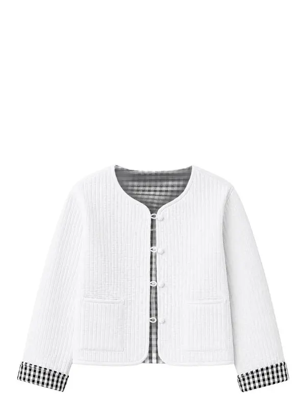 YUMI Quilted Reversible Cotton Cropped Jacket - White