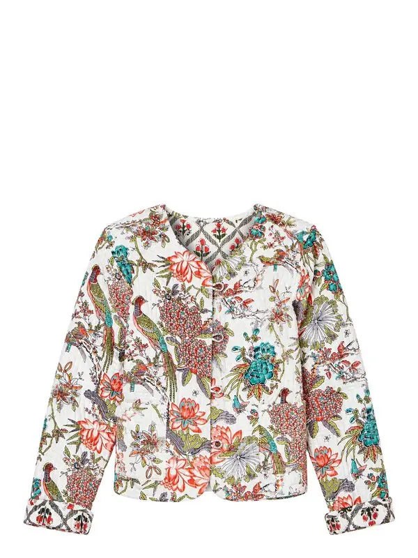 YUMI Quilted Reversible Botanical Print Jacket - White