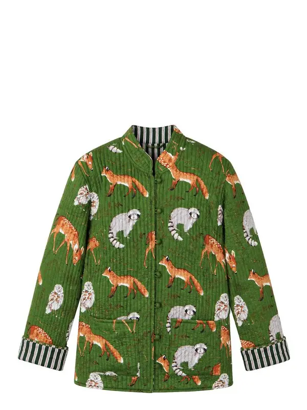 YUMI Reversible Quilted Cotton Jacket With Fox Print - Green