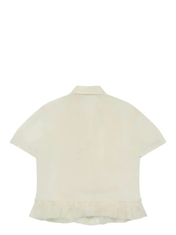 RENLI SU Sheer Ruffled Trim Short Sleeve Shirt - Neutrals