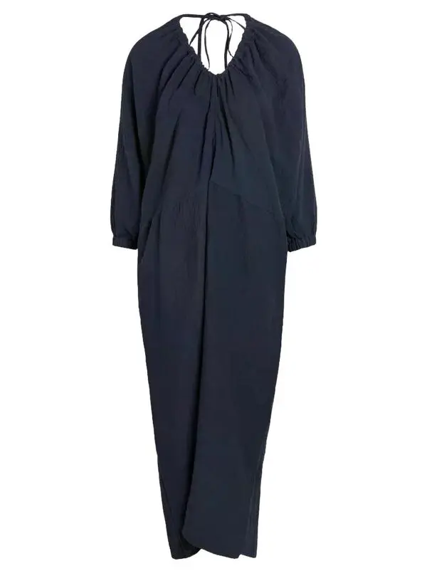 AKYN Ruched Midi Dress With V-neck And Tie Fastening - Blue