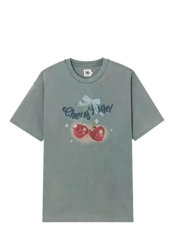 B+AB Cherry Print Bow Detail T-shirt - Grey