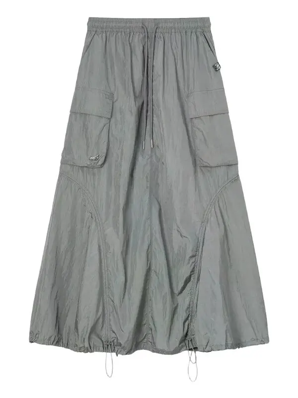 MINI CREAM Drawstring-hem Cargo Maxi Skirt - Grey