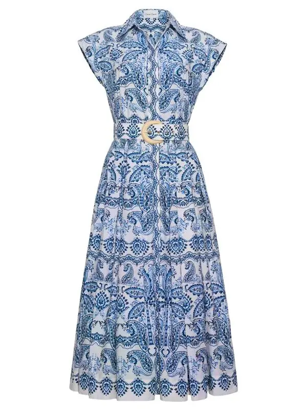 Cara Cara Paisley Print Belted Midi Dress - White