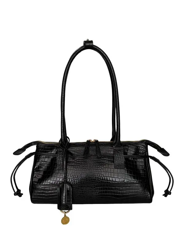INDIGOLUSH East West Bag In Lizard-textured Leather - Black