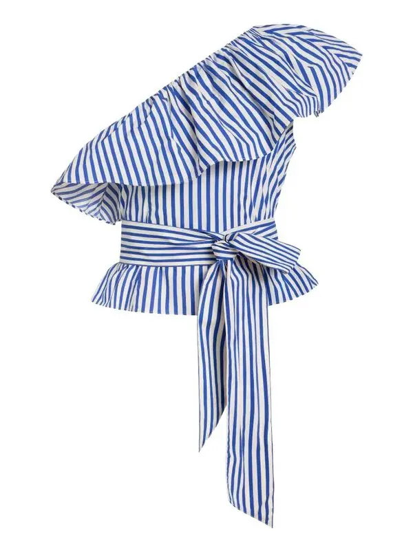 MARIE OLIVER Idah Ruffled One-shoulder Top - Blue