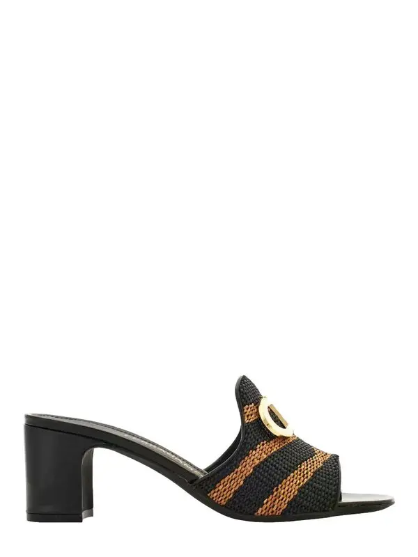 FERRAGAMO Gancini Ornament Mid-heel Raffia Slides - Brown