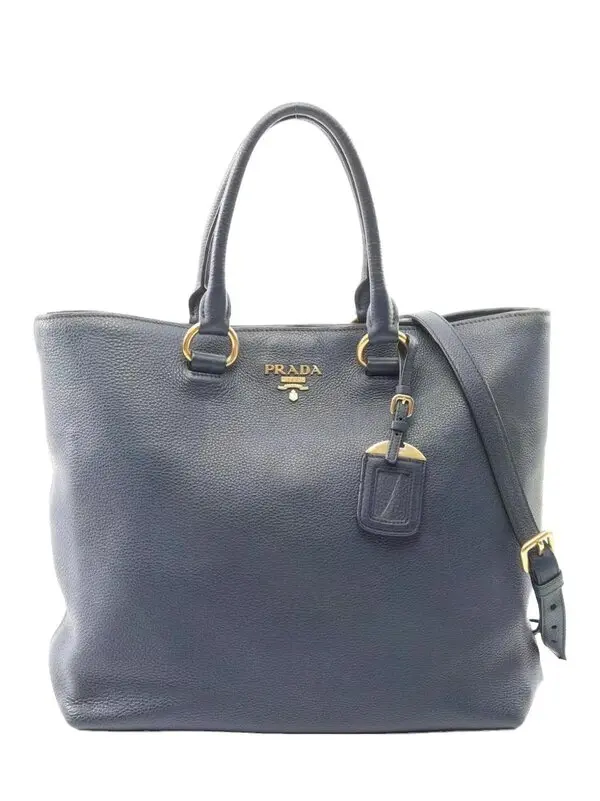 Prada Grained Leather Tote Bag - Blue