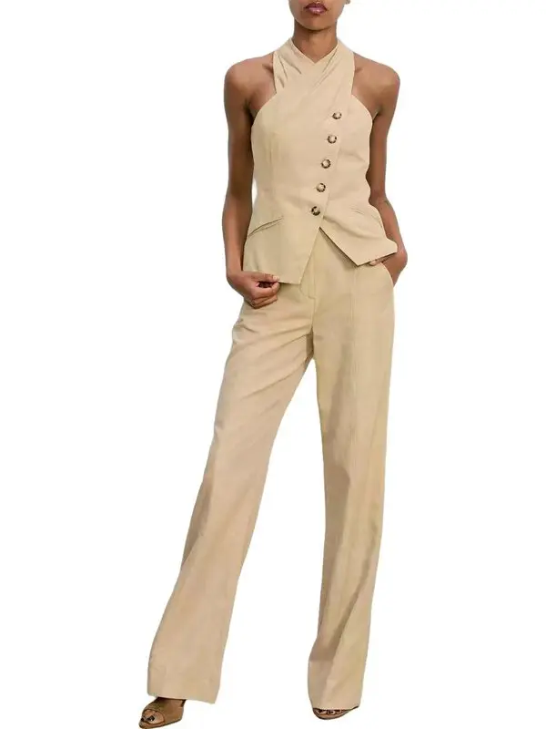 Veronica Beard Asymmetric Halterneck Top - Neutrals