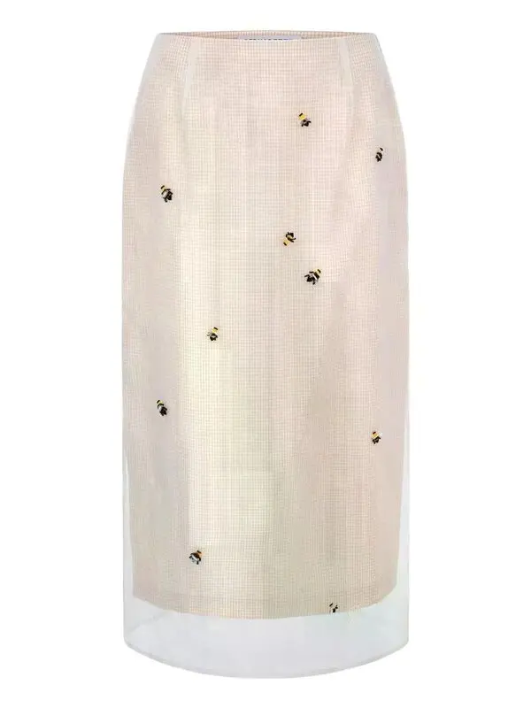 Bernadette Roxanne Bee-embroidered Mid Skirt - Neutrals