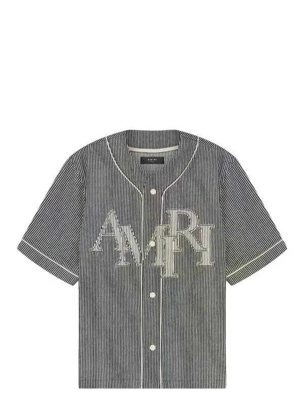 Amiri Striped Logo-applique Baseball Shirt - Grey