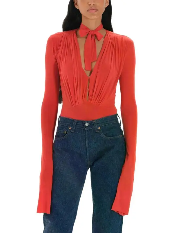 MANURI Suki Pleated Bodysuit - Red