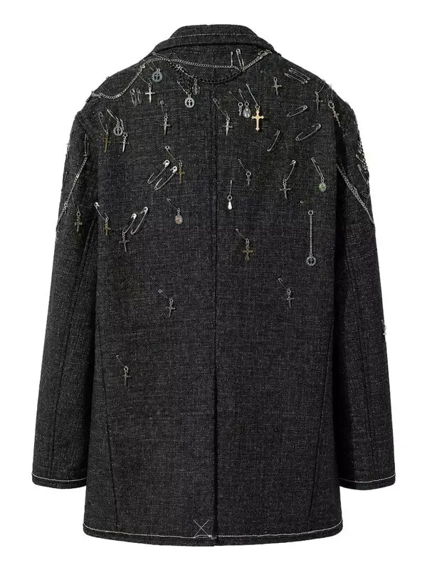 R13 Safety-pin-embellished Frayed Blazer - Grey