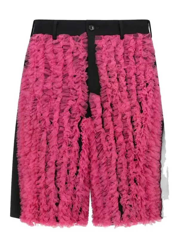 Comme Des Garçons Bermuda Shorts With Ruffled Tulle Panels - Black