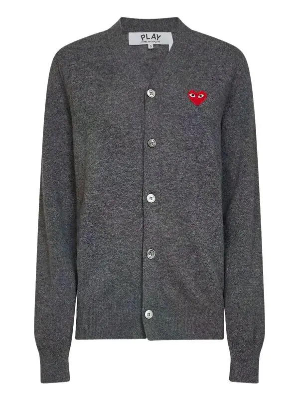 Play Comme Des Garcon Heart Appliqué Cardigan - Grey