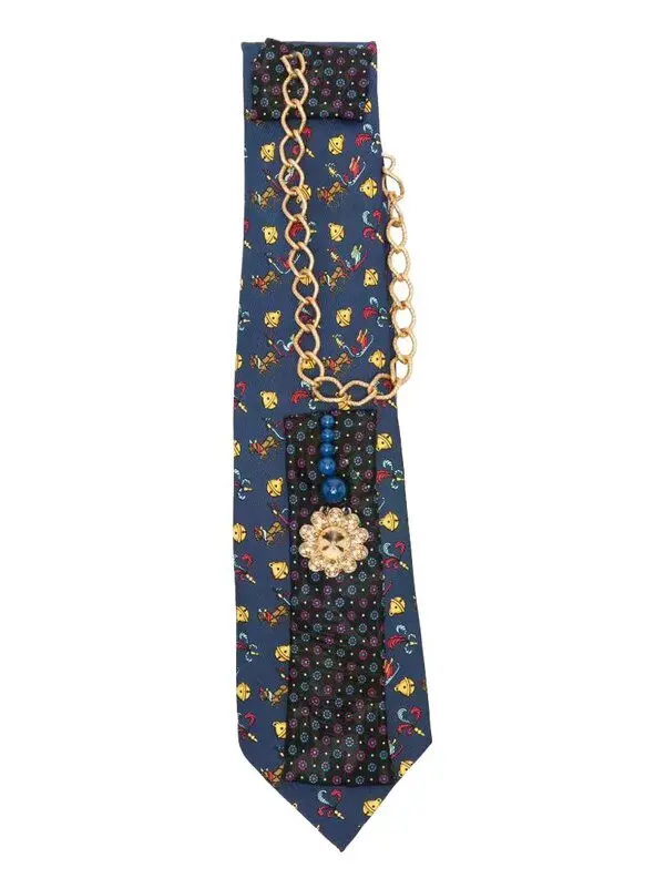A.N.G.E.L.O. VINTAGE CULT X Stefania Bertoni Customised Hermès Embellished Silk Tie - Blue