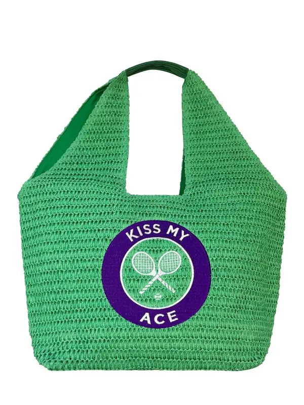 LILLY LOVES Wimbledon Kiss My Ace Oversized Woven Tote - Green