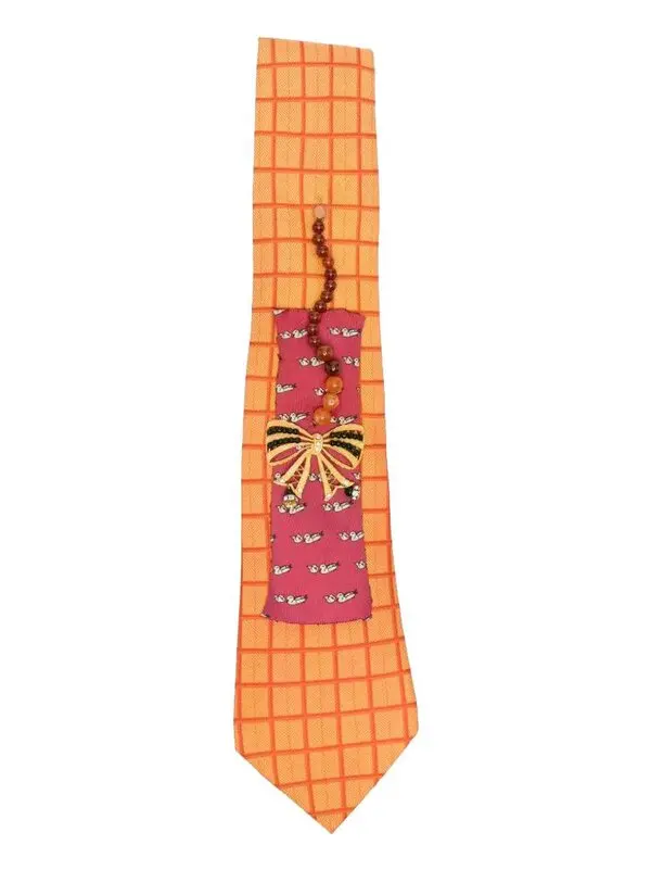 A.N.G.E.L.O. VINTAGE CULT A.n.g.e.l.o. Vintage X Stefania Bertoni Customised Hermès Embellished Silk Tie - Orange