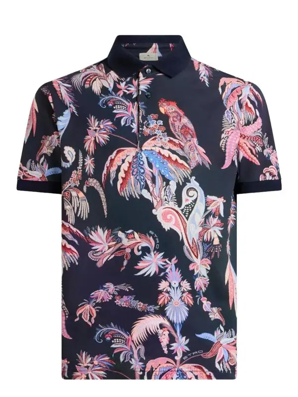 Etro Parrot-print Palm-tree-print Polo Shirt - Blue
