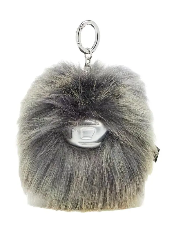 DIESEL® Oval D Furry Bag Charm - Grey