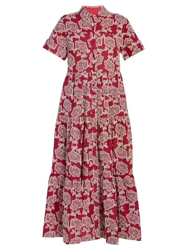 Erdem Floral Embroidered Midi Shirt Dress - Red