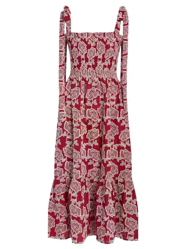 Erdem Floral Embroidered Tie Midi Dress - Red