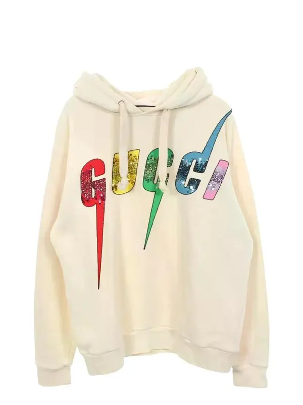 Gucci Sequin Hoodie With Blade Logo - Neutrals
