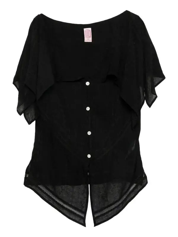 FETICO Ruffled-sleeve Button-up Blouse - Black