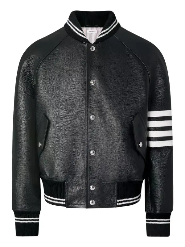 Thom Browne Raglan-sleeve Leather Jacket With 4-bar Stripe - Black