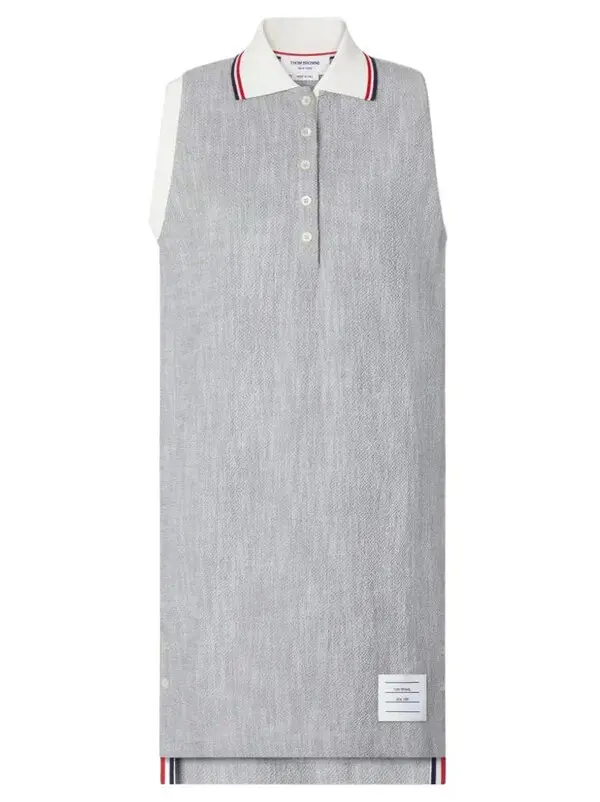 Thom Browne Sleeveless Tweed Polo Dress - Grey