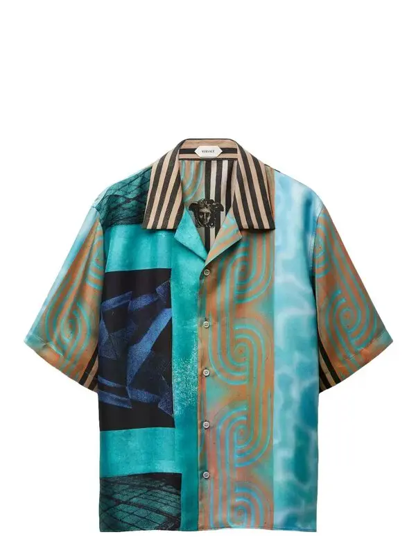 Versace Printed Silk Twill Shirt - Blue