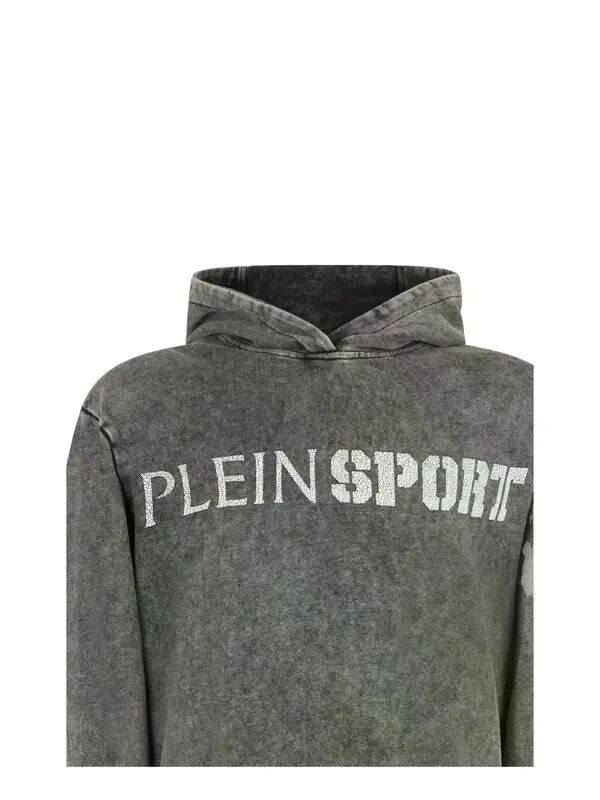 PLEIN SPORT Washed-effect Crackle-print Hoodie - Grey