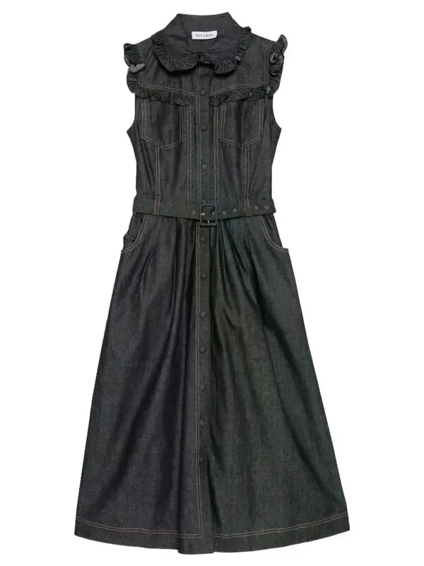 Dice Kayek Ruffled Chambray Midi Dress - Blue
