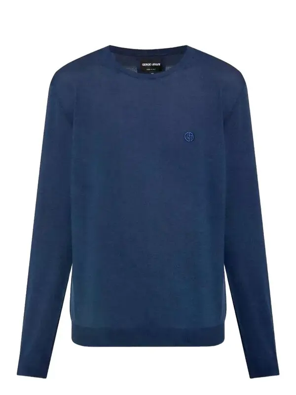 Giorgio Armani Embroidered Crew Neck Sweater - Blue