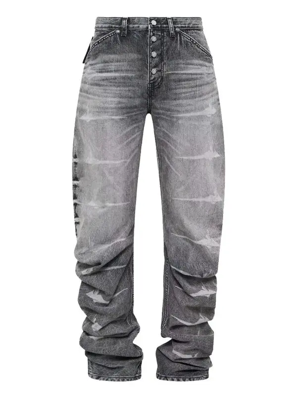 THUG CLUB Laser Washed Parkour Long Jeans - Black