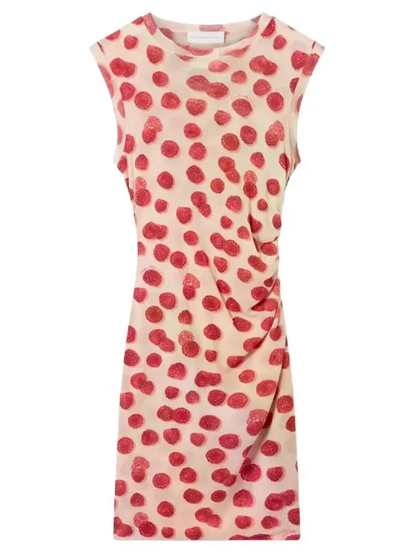 Stella McCartney Raspberry Print Ruched Mini Dress - Neutrals