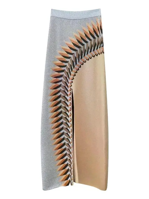 Rabanne Graphic-print Maxi Skirt With Side Slit - Grey