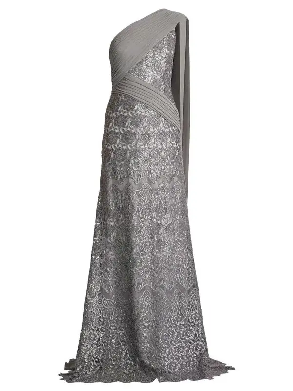 Tadashi Shoji Eamon Sequin-embellished One-shoulder Gown - Grey