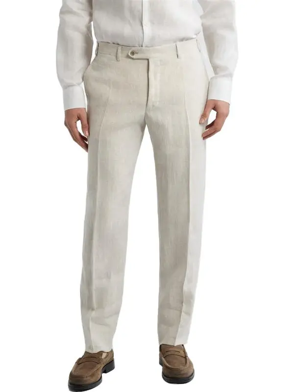 Canali Siena Regular Fit Flat Front Linen Suit Pants - Light Beige
