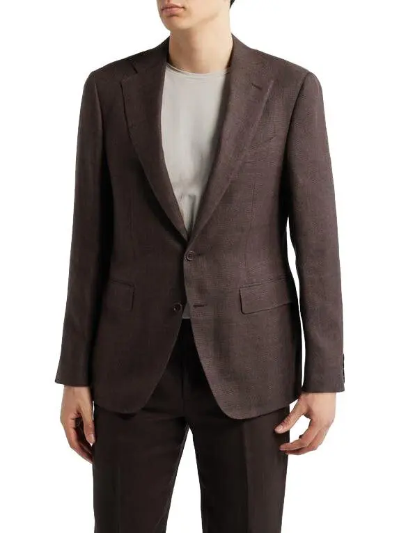 Canali Brown Check Jacquard Linen & Wool Sport Coat - Dark Brown