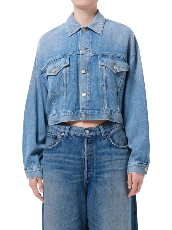 AGOLDE Palmer Denim Trucker Jacket - Script Med Tinted Indigo